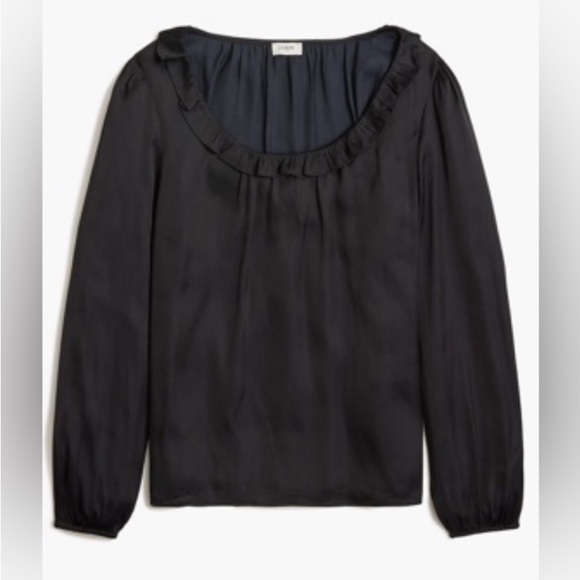 J. Crew | Tops | J Crew Ruffle Neck Top Black Style Bt843 | Poshmark